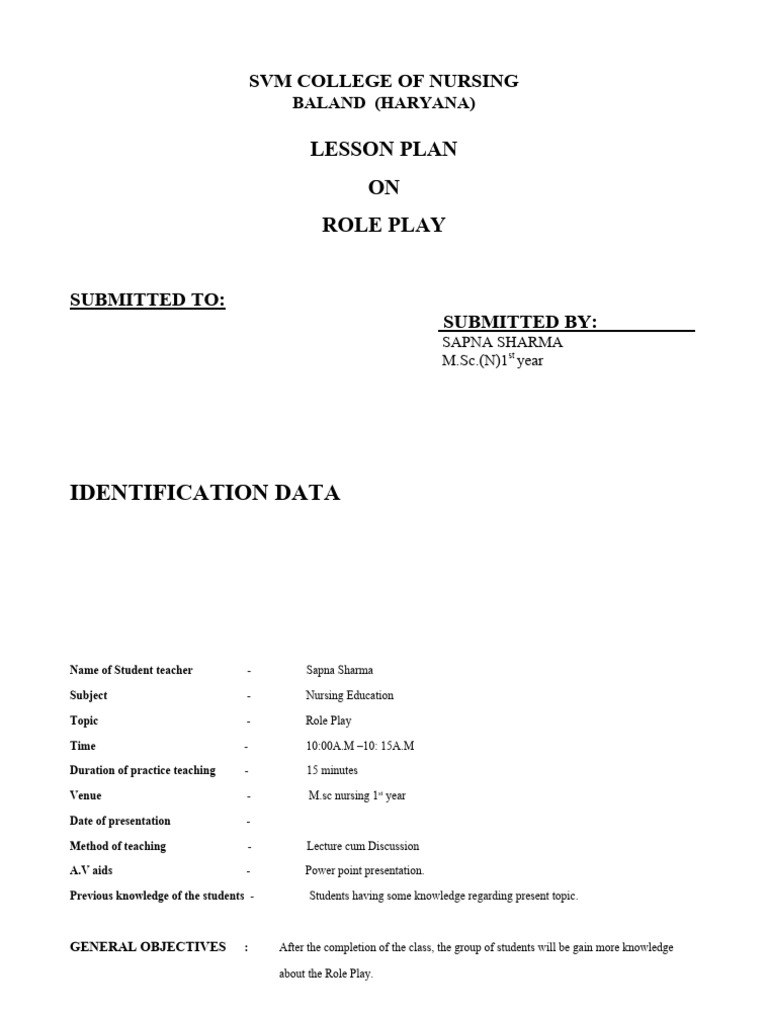 Role Play Lesson Plan Final | PDF | Lecture | Lesson Plan