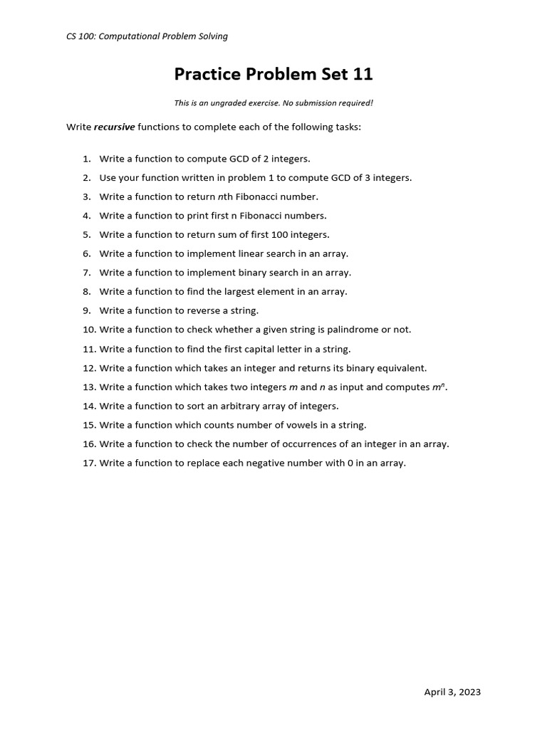 Practice Problem Set 11 | PDF