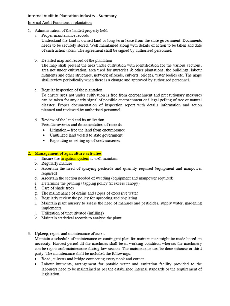 Internal Audit Summary for Plantations | PDF | Plant Nursery | Payroll