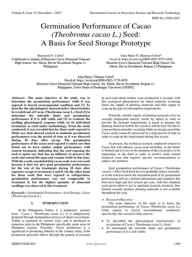 Cacao Seed Germination Study 2023 | PDF | Cocoa Bean | Seed
