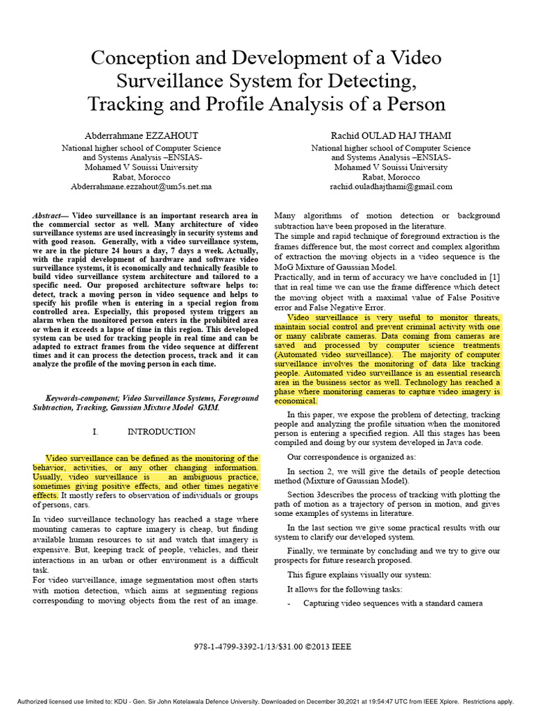 Conception and Development of A Video Surveillance System For Detecting Tracking and Profile ...