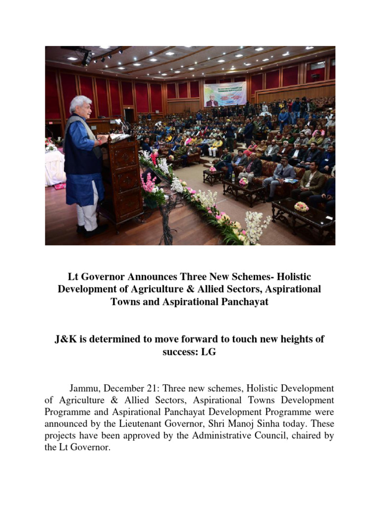 LT Governor Announces Three New Schemes - Holistic Development of ...