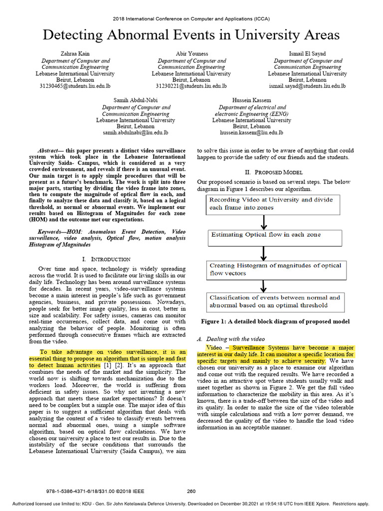 Detecting Abnormal Events In University Areas Pdf Computing