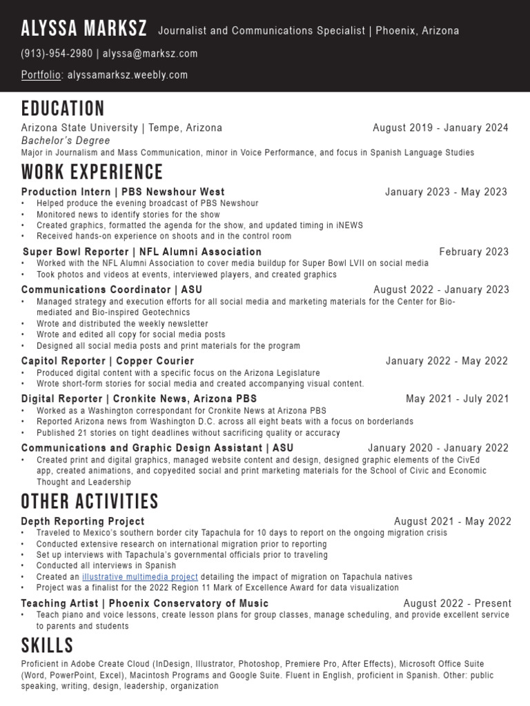 Resume 2024 | PDF | Arizona State University | Social Media