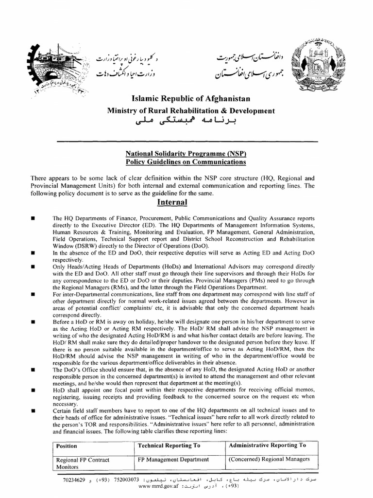 NSP Policy Guidelines On Communications | PDF