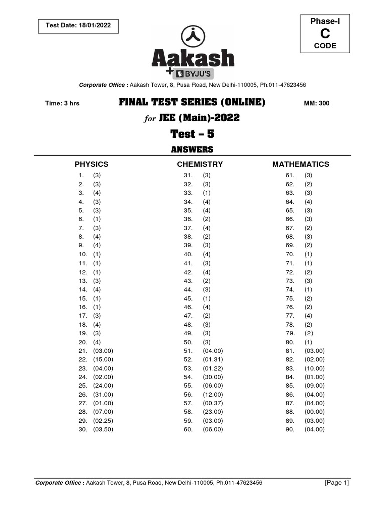 FTS-5 - JEE (Main) - Phase-1 - SOL - FINAL | PDF | Catalysis | Chemistry