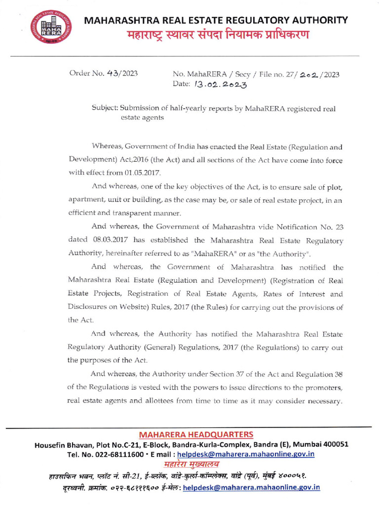 MahaRERA Half-Yearly Report Guidelines | PDF | Finance & Money Management