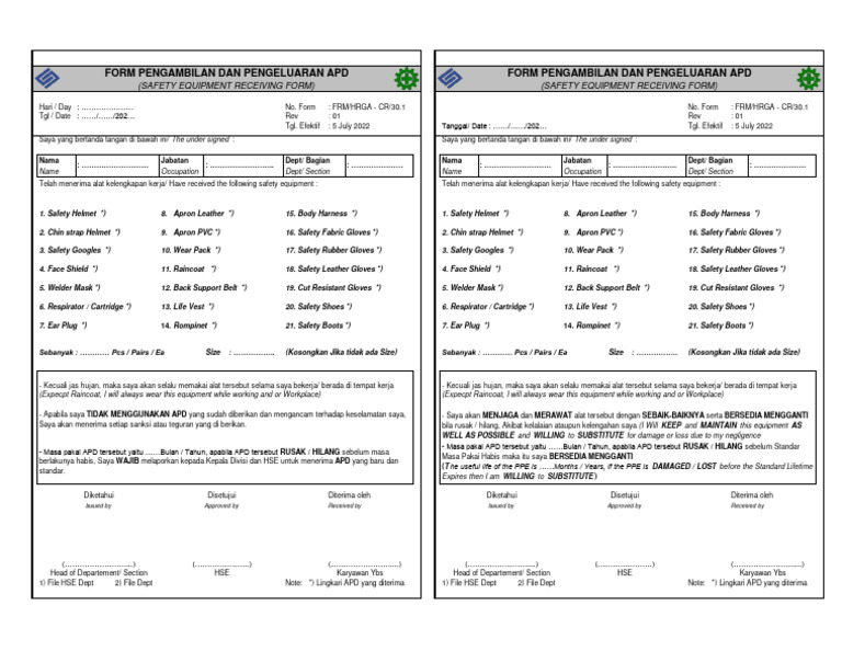 Formulir Pengambilan APD Karyawan | PDF
