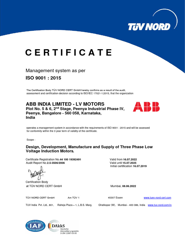 ABB ISO 9001:2015 Certification Validity | PDF | Business
