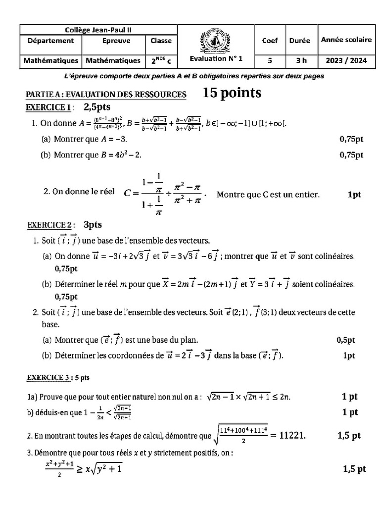 MATHS 2ndec Eval 1 | PDF