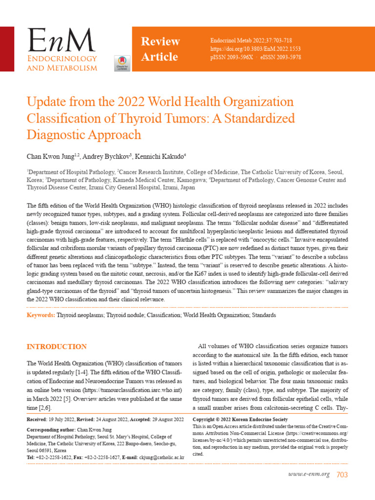 Update From The 2022 World Health Organization | PDF | Neoplasms | Thyroid