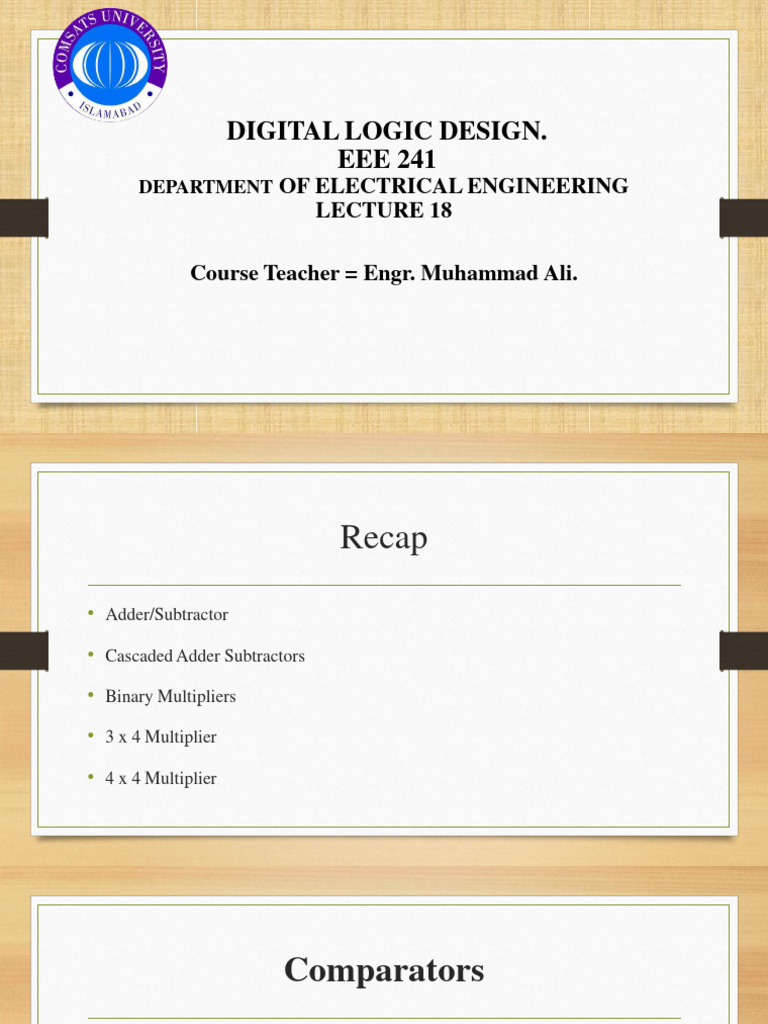 EEE241 - Digital Logic Design - Lec 18 (Comparators) | PDF