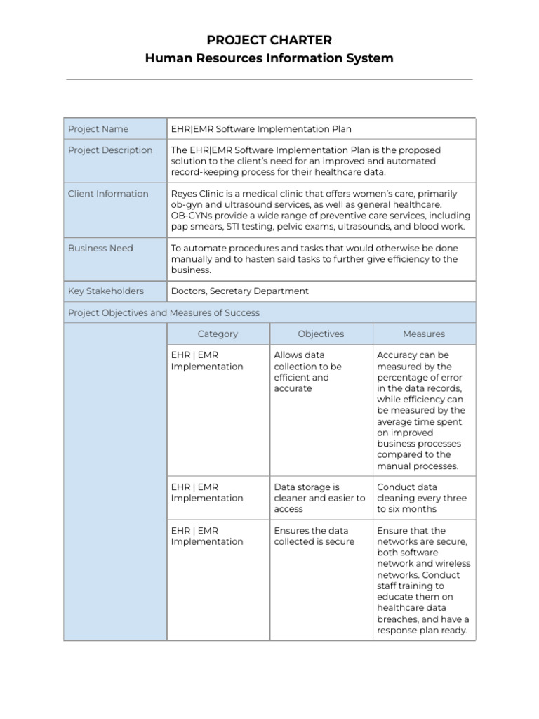 MSYS Project Charter Project F3 Reyes Clinic | PDF | Electronic Health Record | Computing