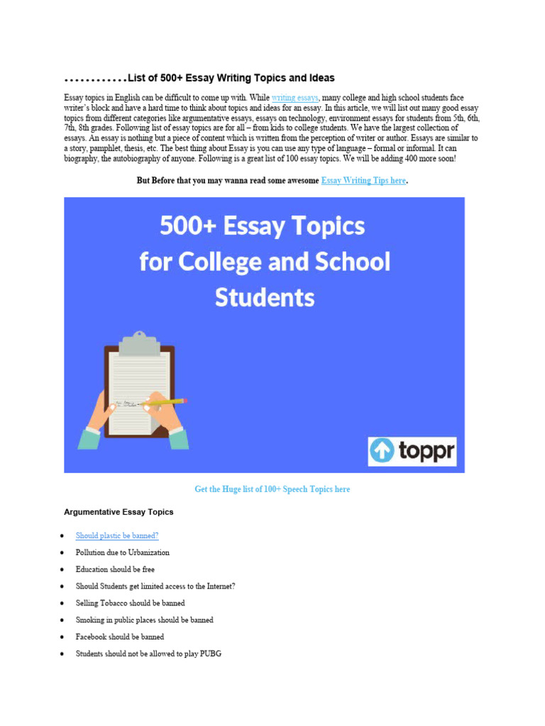 500+ Essay Topics for Students | PDF