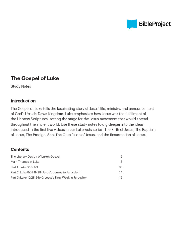The Gospel of Luke Study Notes | PDF | Jesus | John The Baptist