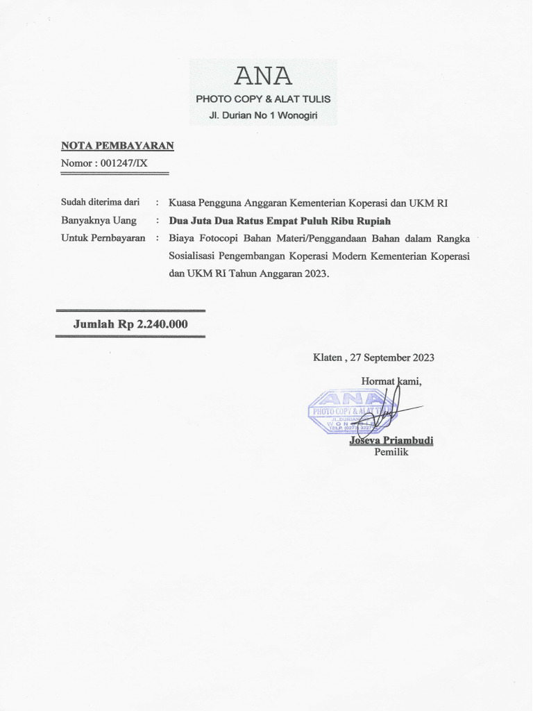 Nota Pembayaran | PDF