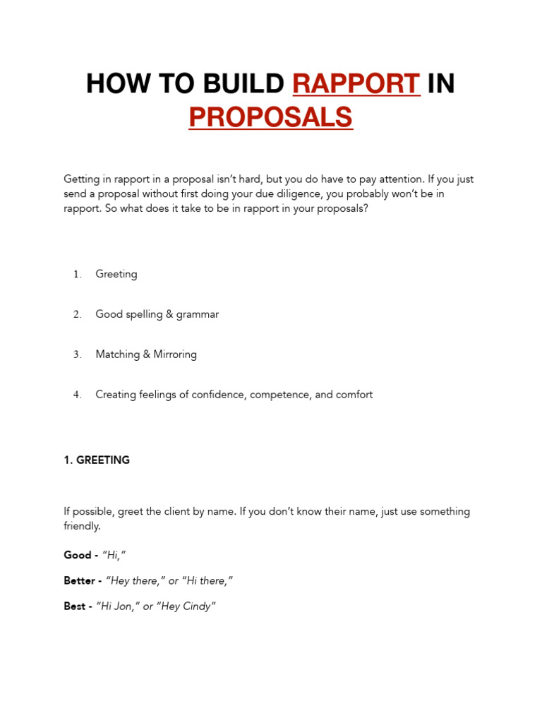 86 How To Build Rapport in Your Proposal | PDF