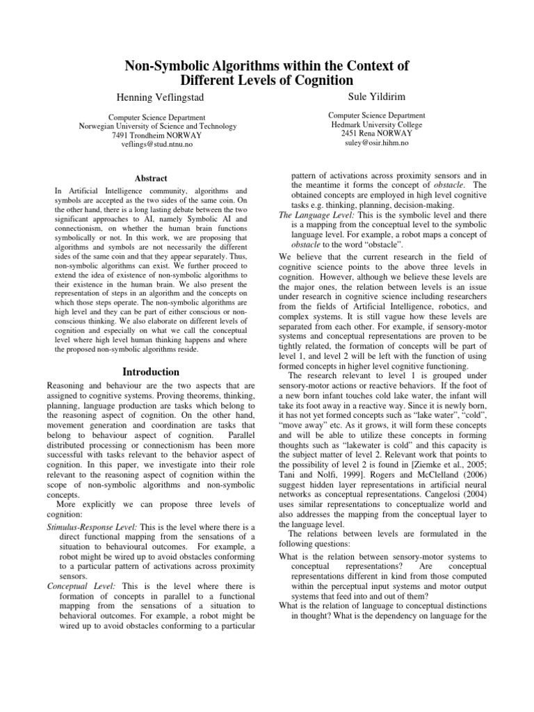 Non Symbolic Algorithms | PDF