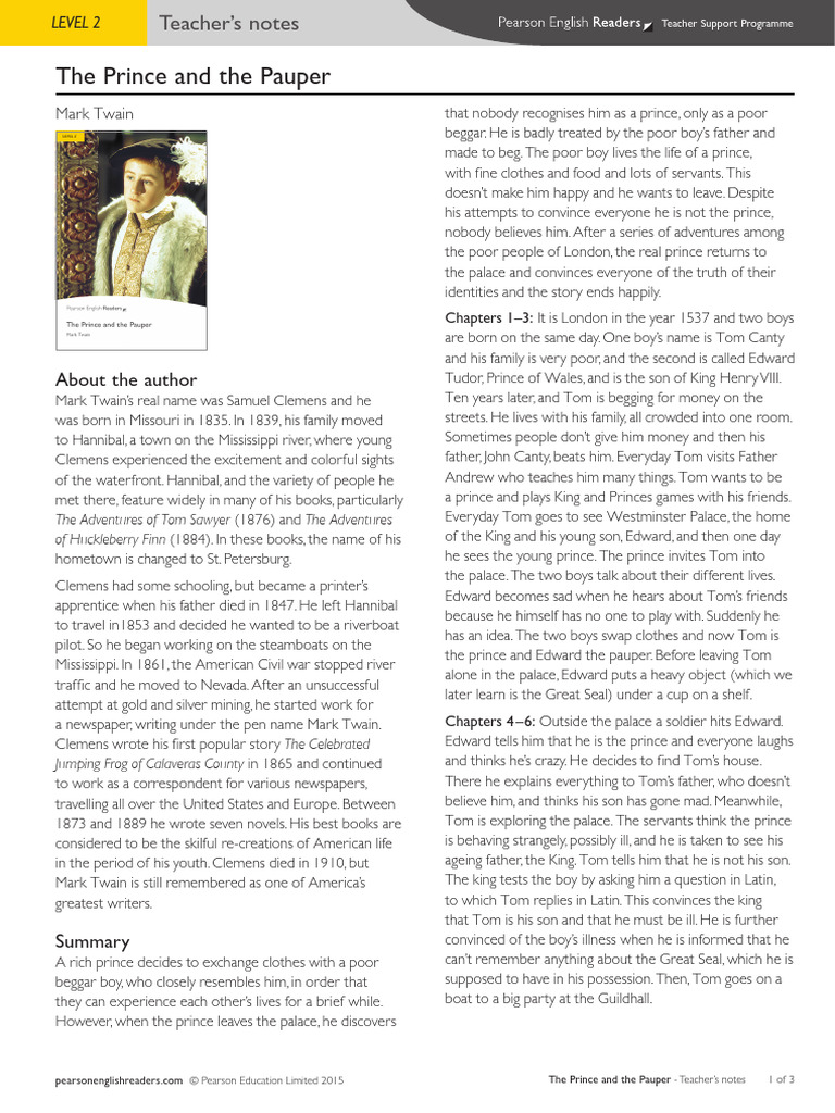 Teacher's Guide to The Prince and the Pauper | PDF | The Prince And The ...