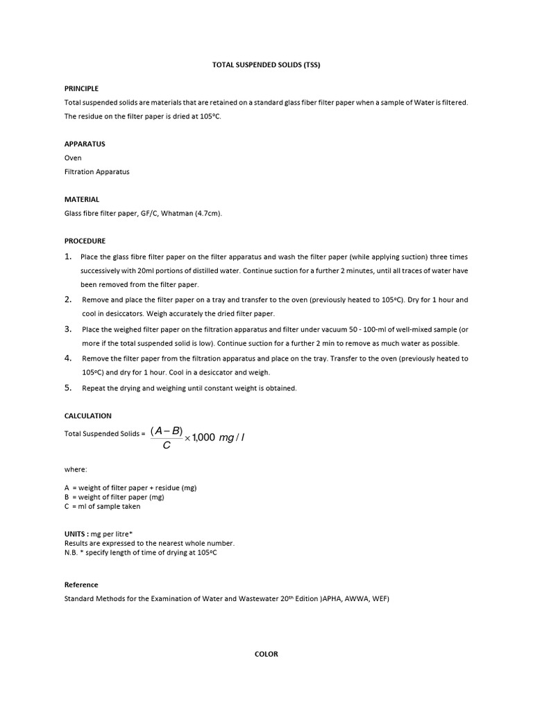 Reference - Lab Sheet TSS COLOR TURBIDITY | PDF