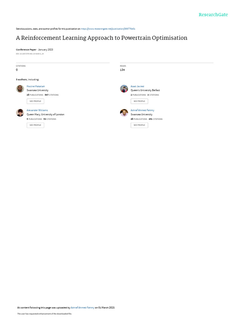 AReinforcement Learning Approachto Powertrain Optimisation | PDF | Mathematical Optimization ...