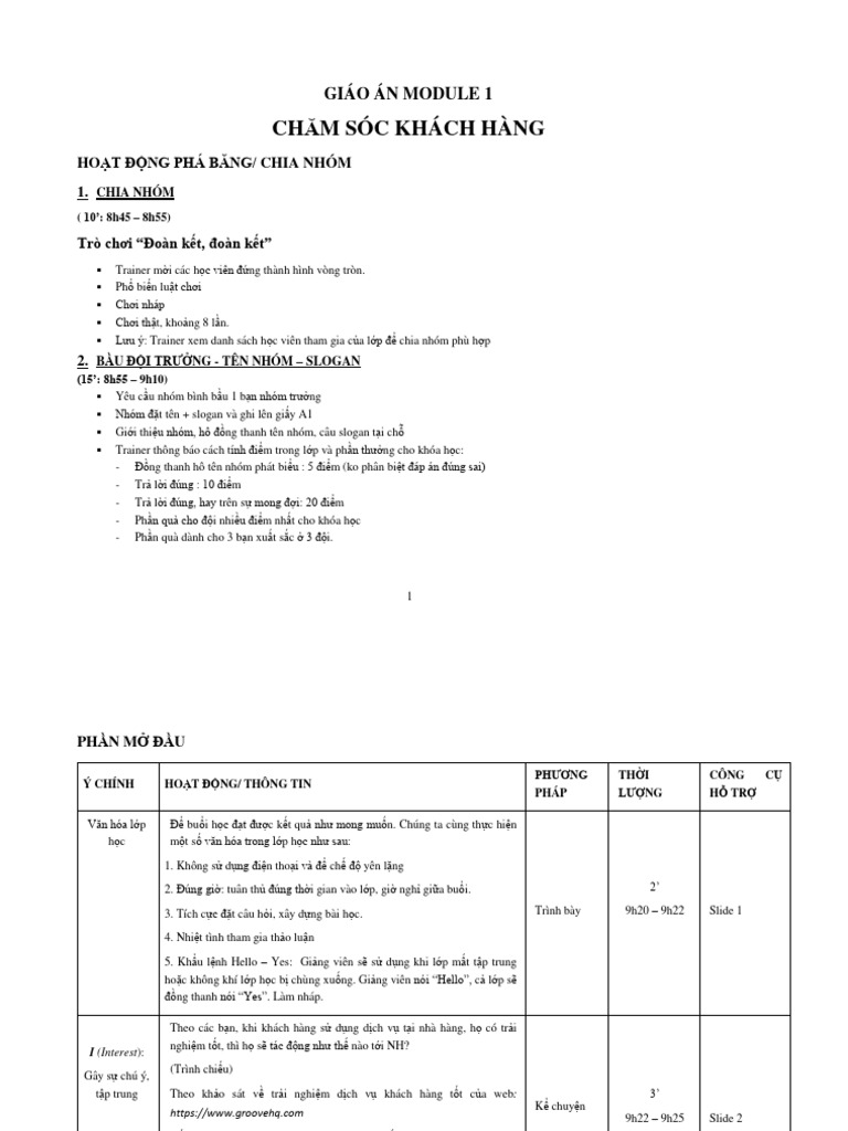 GIÁO TRÌNH (AGENDA) - 01. CSKH - G I Ops | PDF