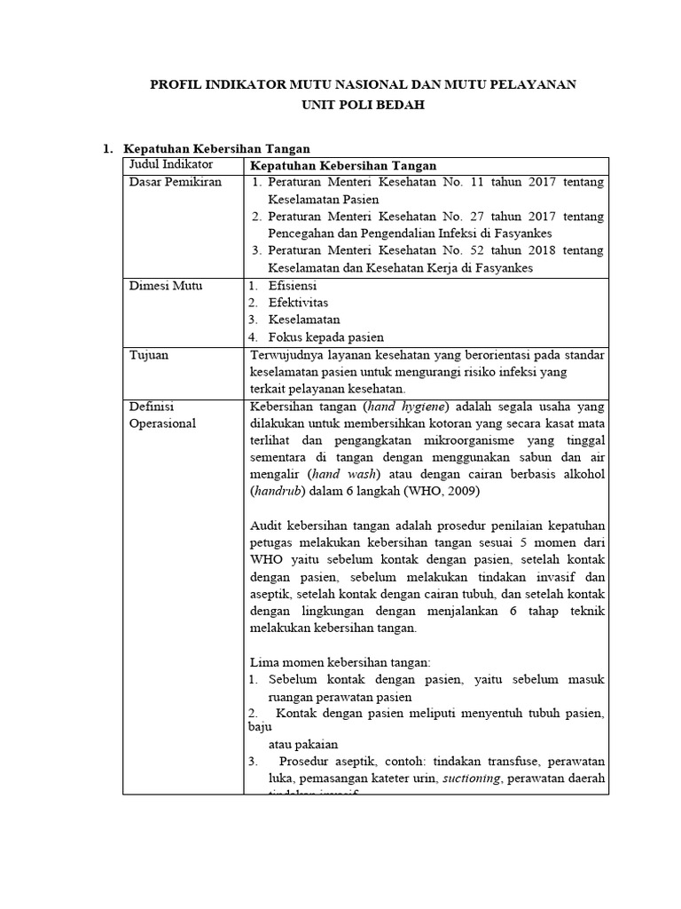 Profil Indikator Mutu Nasional Dan Mutu Pelayanan Unit Poli Bedah | PDF