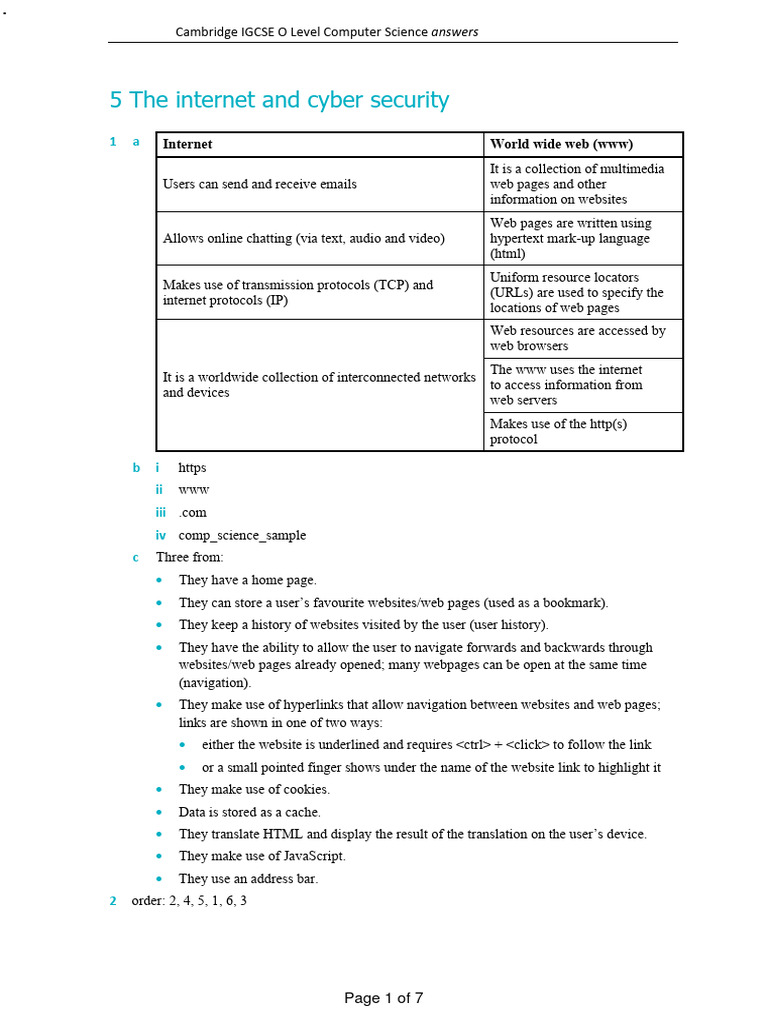WB Chapter 5 The Internet and Cyber Security-Answers | PDF | Computers