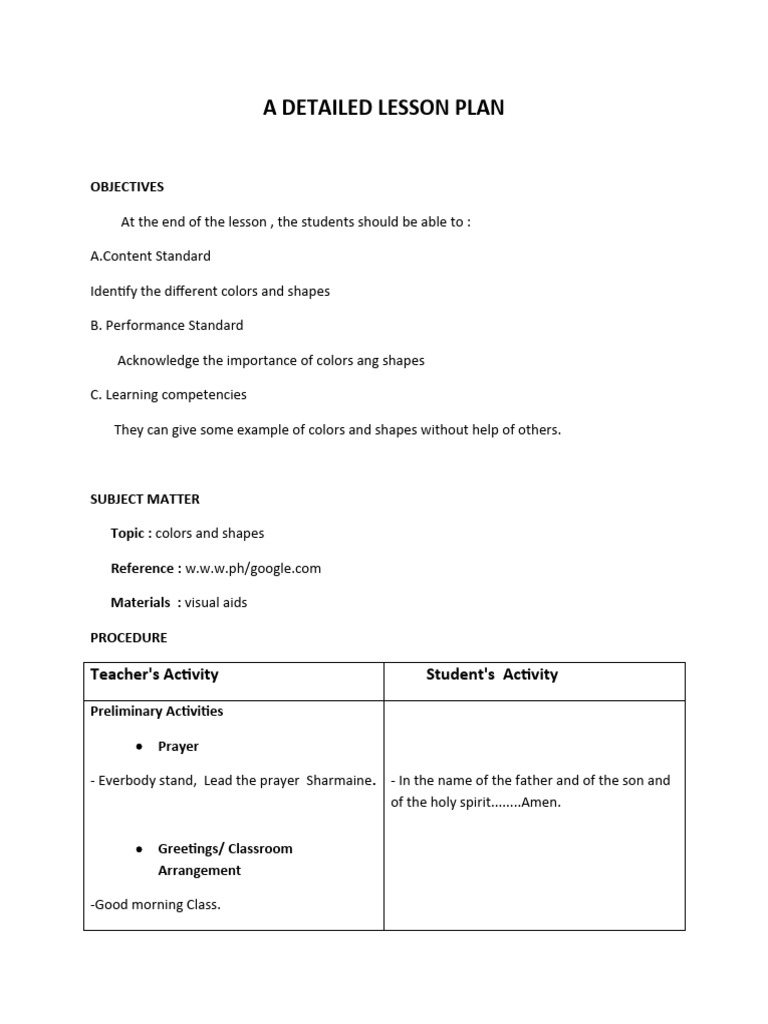 Lesson Plan on Colors and Shapes | PDF | Shape | Classroom