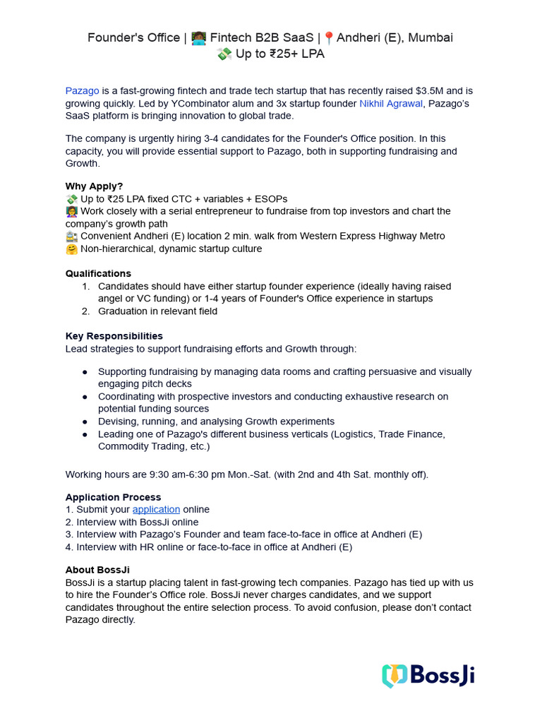 Founder's Office Role at Pazago Mumbai | PDF | Business