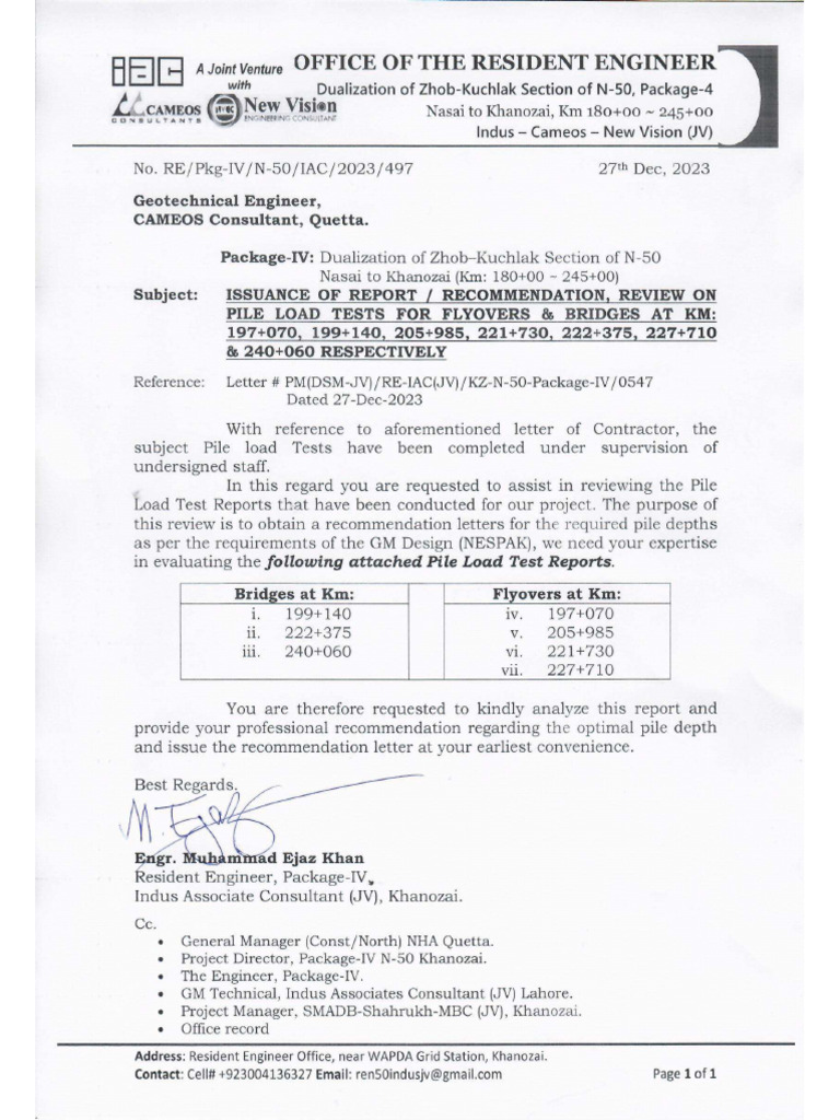 497 Issuance of Reports - Recommendation, Review On Pile Load Tests of ...