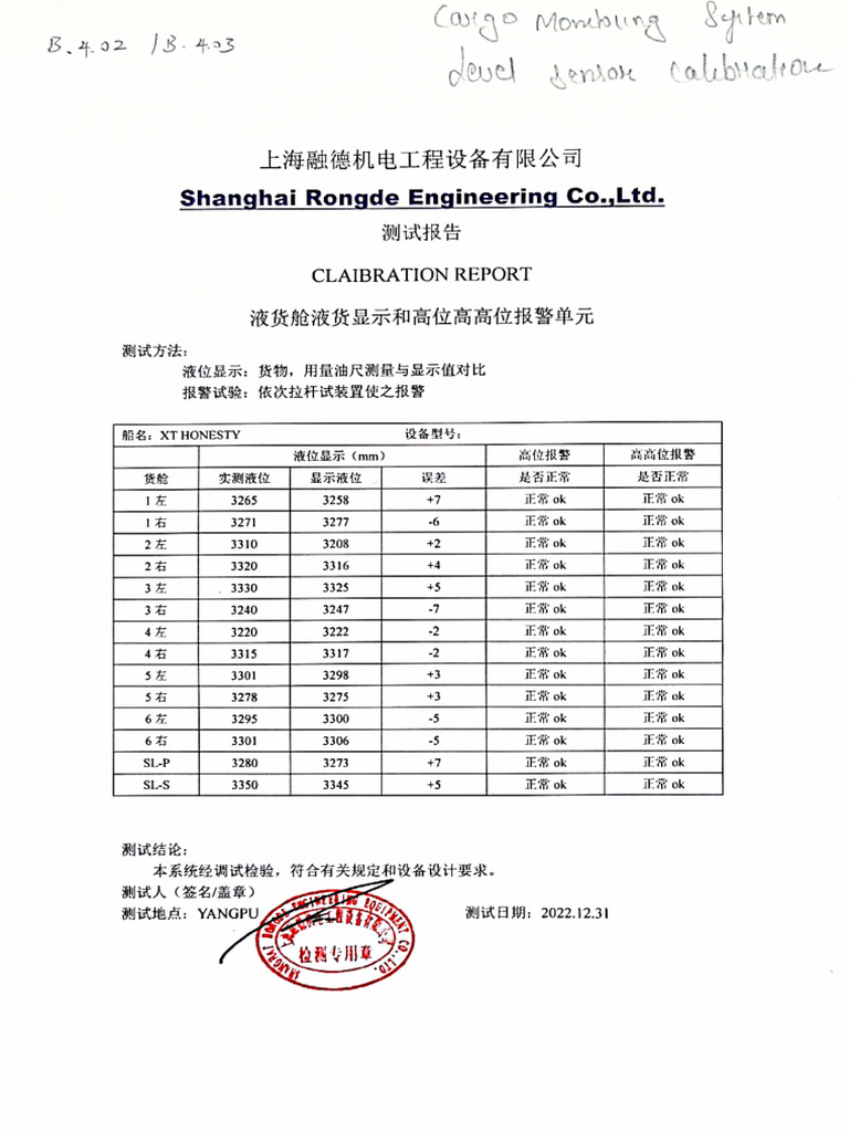 Cargo Monitoring System Level Gauge Calibration Pdf