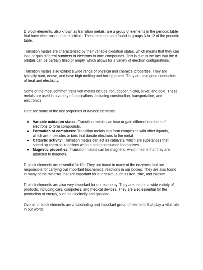 D Block Elements | PDF