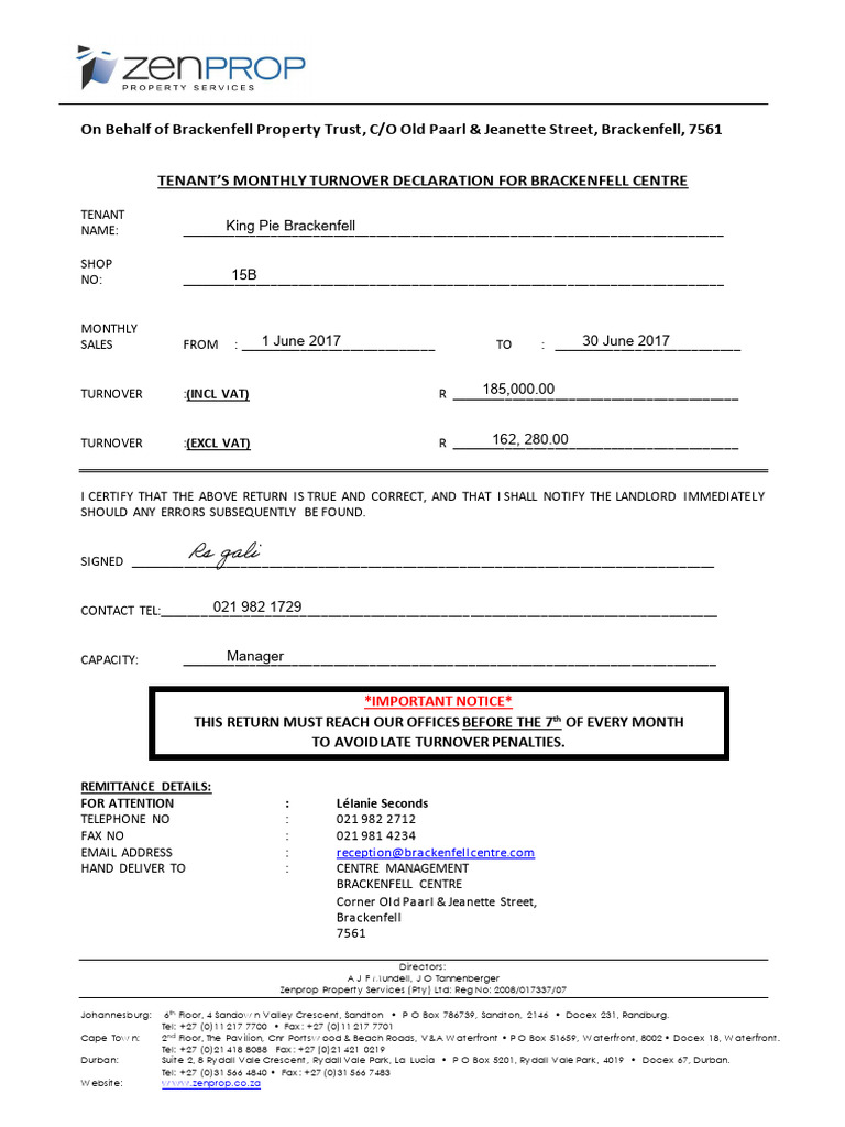 Turnover Declaration Form - Template | PDF