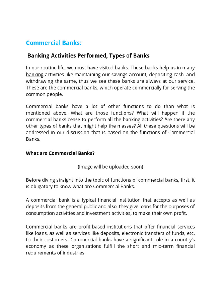 Commercial Banks:: Banking Activities Performed, Types of Banks ...
