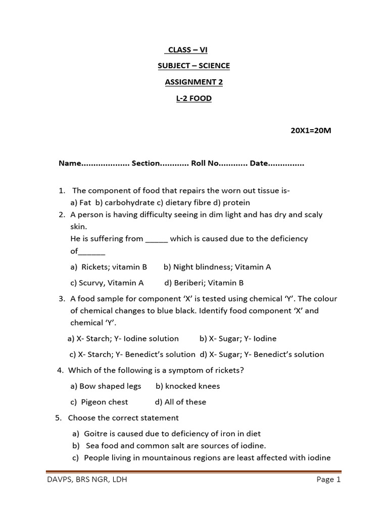 Class Vi L-2 Food | PDF | Vitamin | Vitamin D