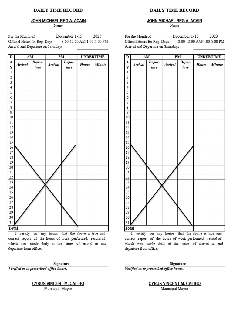 DTR Blank 2023 | PDF