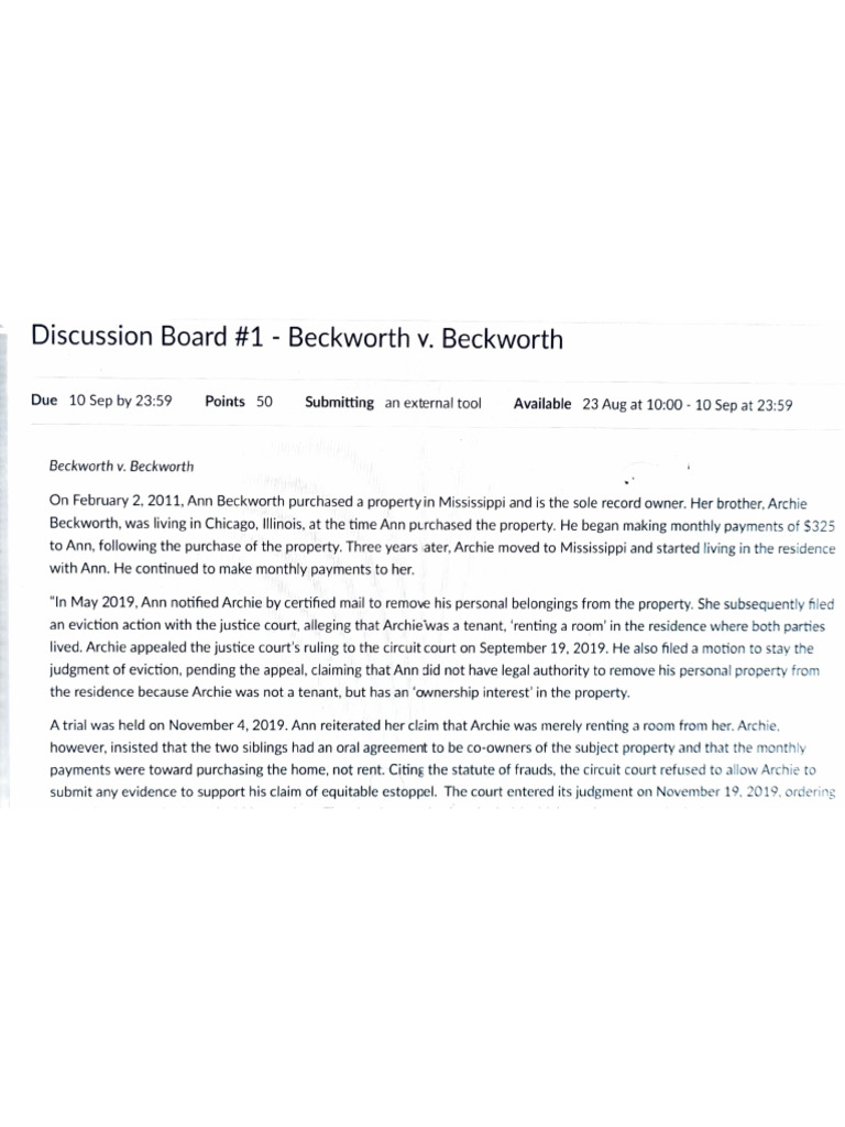 Discussion Board#1-Beckworth v. Beckworth | PDF | Equity (Law) | Estoppel