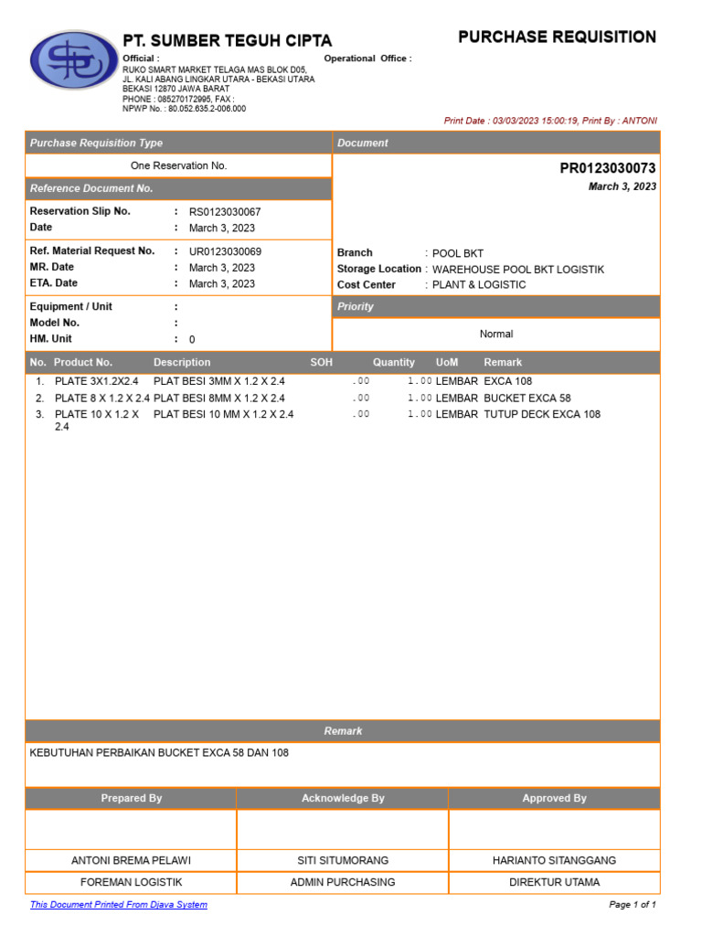 PR Plat Baja 3MM, 8MM. 10MM | PDF | Logistics | Business Process