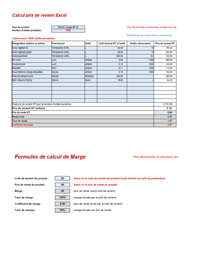 Calcul Prix de Revient Excel | PDF Calcul Prix de Revient Excel | PDF