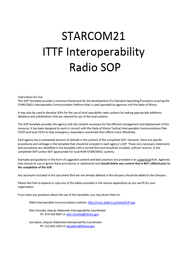 SOP Template 43 | PDF | Incident Command System | Interoperability