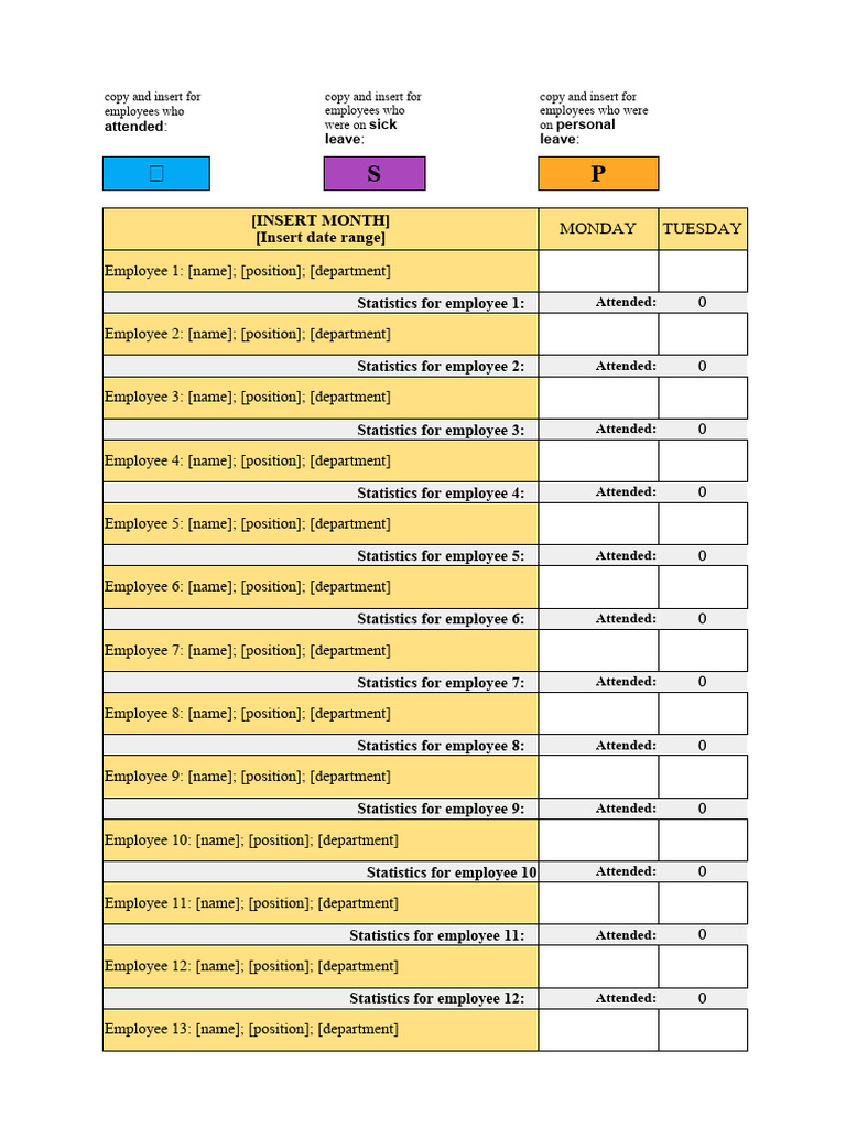 Weekly Employee Attendance Template | PDF | Sick Leave