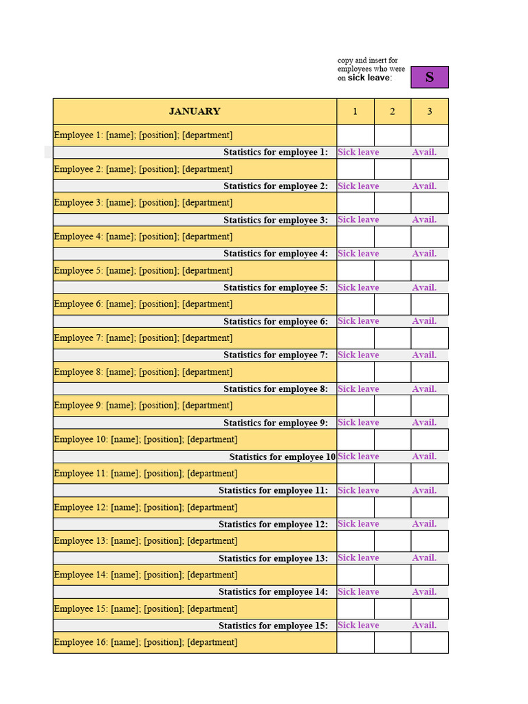 Visual Yearly Vacation Sick Leave Personal Leave Tracker Template | PDF ...