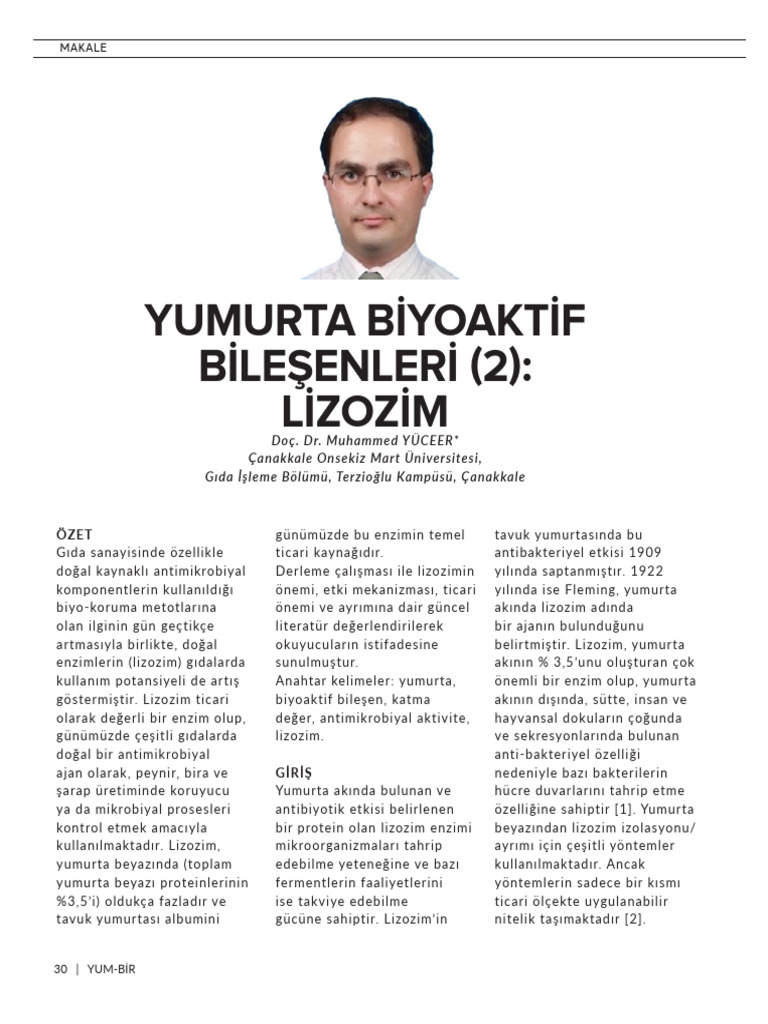Yumurta Biyoaktif Bileşenleri (2) : Lizozim | PDF