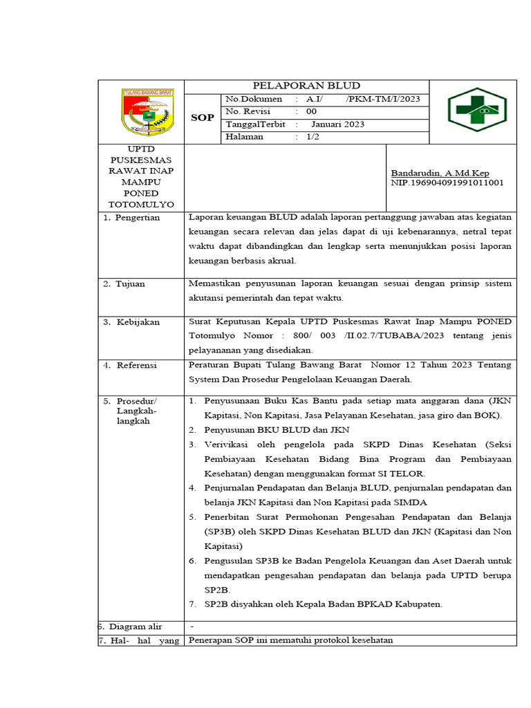 Sop Pelaporan Blud | PDF