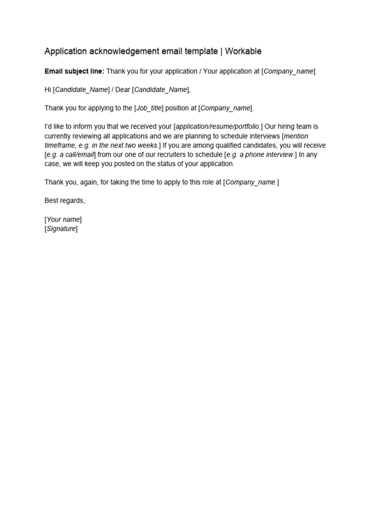 Application Acknowledgement Email Template | PDF