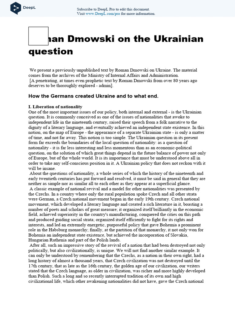 Roman Dmowski on Ukraine's Future | PDF | Ukraine | Austria Hungary