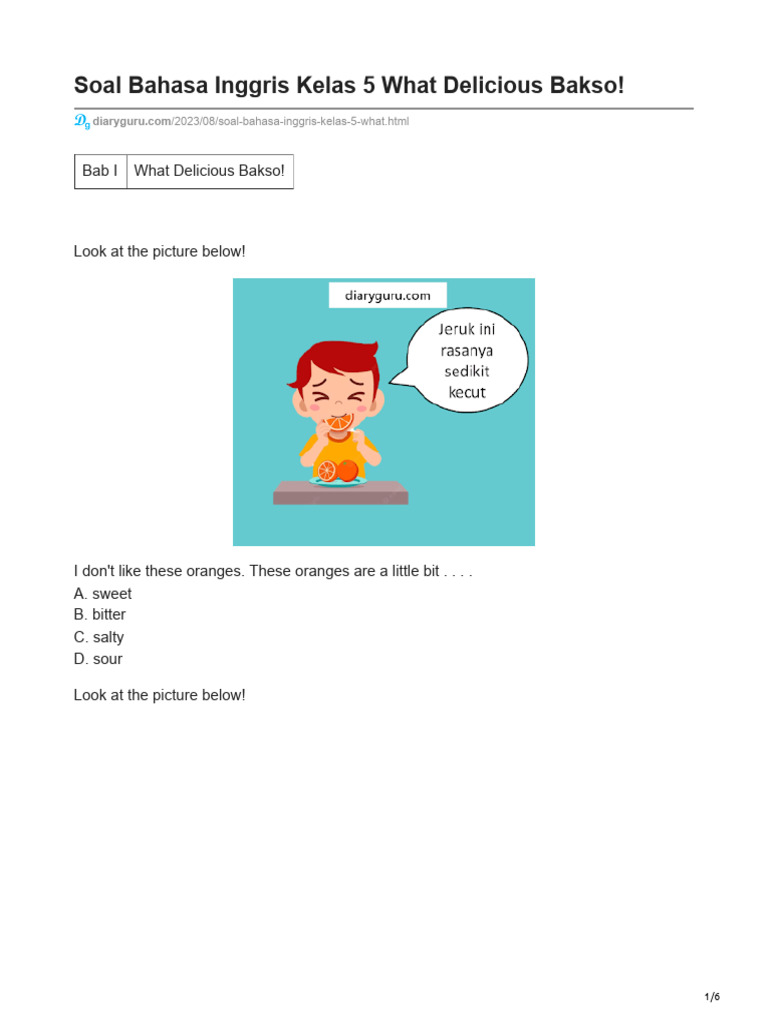 Soal Bahasa Inggris Kelas 5 What Delicious Bakso | PDF