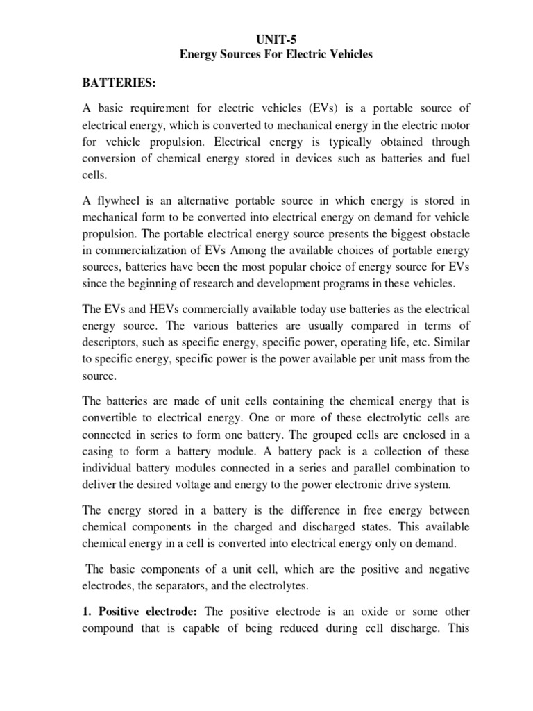 FEV Unit - 5 | PDF | Rechargeable Battery | Lithium Ion Battery