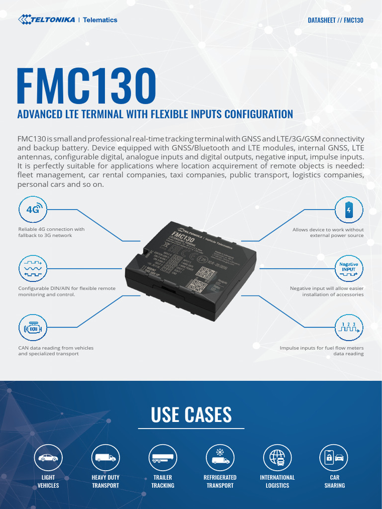 Datasheet FMC130 1.8 Web Telematics | PDF | Lte (Telecommunication) | 3 G